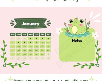 Cute Frog Open Printable Calendar, Digital Download Calendar, Instant ...