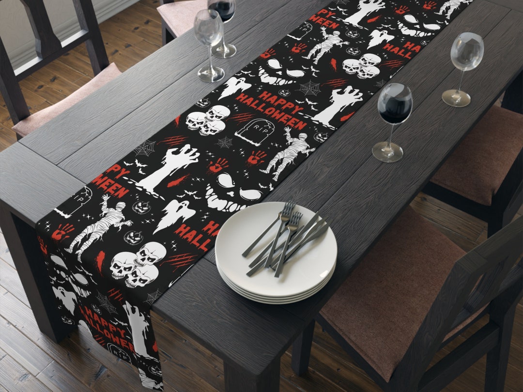 Scary Halloween Table Runner Skeletons, Blood Splatters, Mummies ...