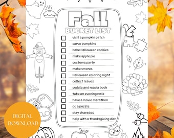 Fall Bucket List Printable Coloring Page, Autumn Activity Sheet ...
