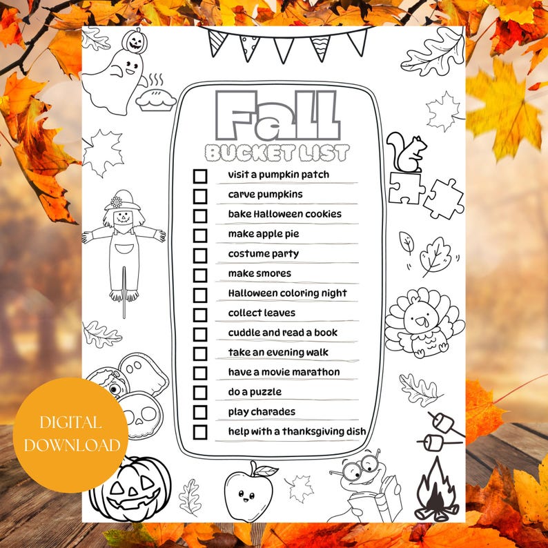 Printable Fall Bucket List Coloring Page - Etsy