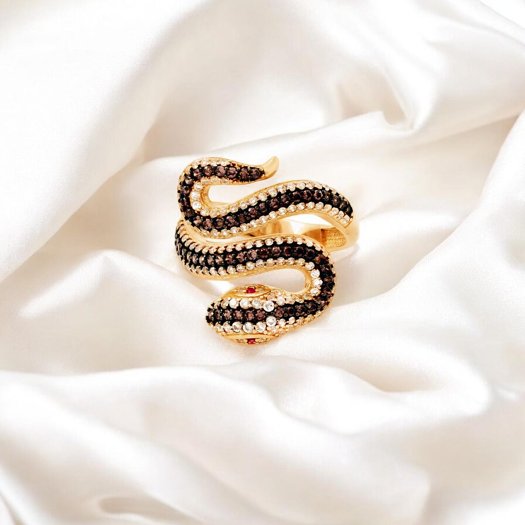 Snake Ring in CZ, Solid Gold Snake Spiral Ring for Birthday Gifts, 14k ...