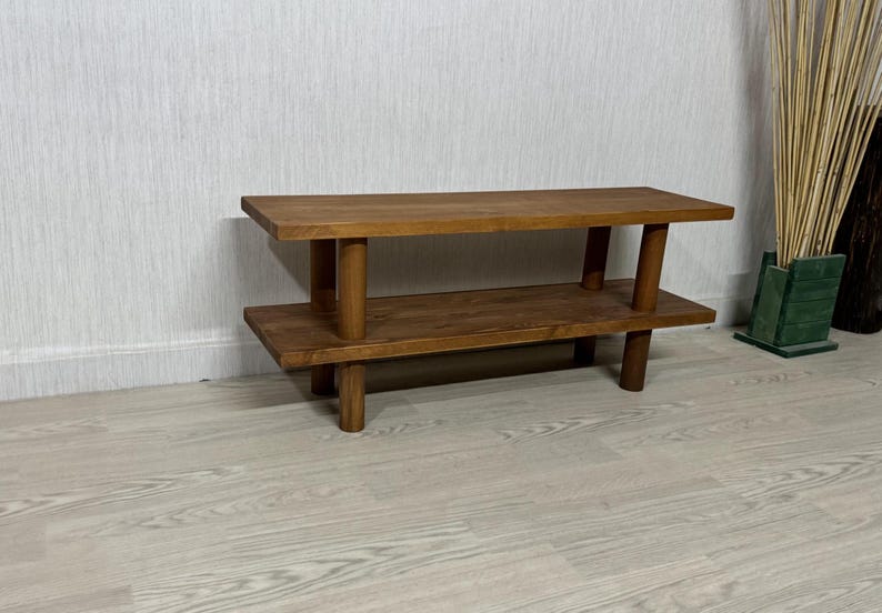 Handmade Wooden TV Stand Rustic Two-tier TV Console Minimalist Low ...