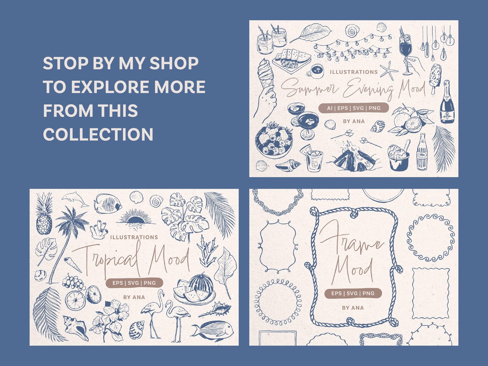 Summer Hand Drawn Clipart. Beach Illustration Set. Coastal Vacation ...