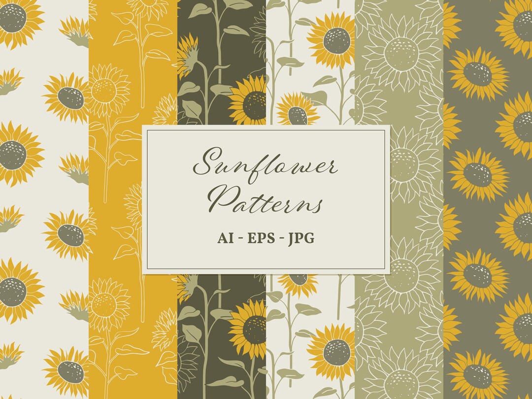 Sunflower Digital Paper Set. Hand-drawn Floral Background. Vintage ...