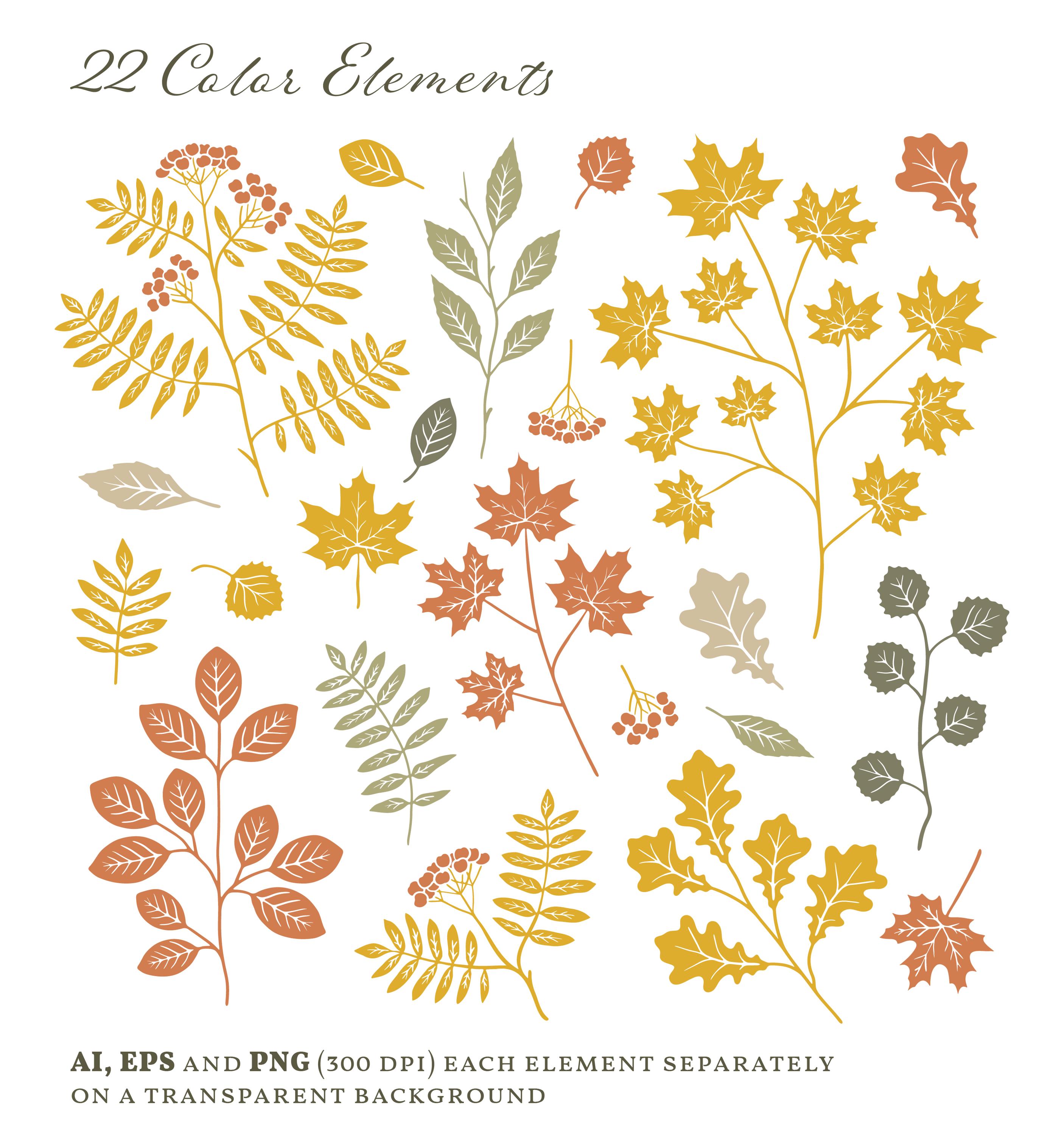 Autumn Leaves Clipart Digital Download. AI, EPS, PNG Fall Elements ...