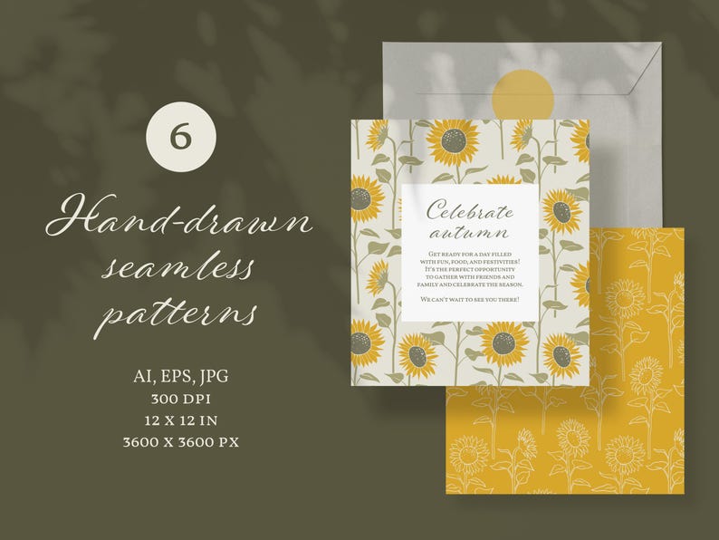 Sunflower Digital Paper Set. Hand-drawn Floral Background. Vintage ...