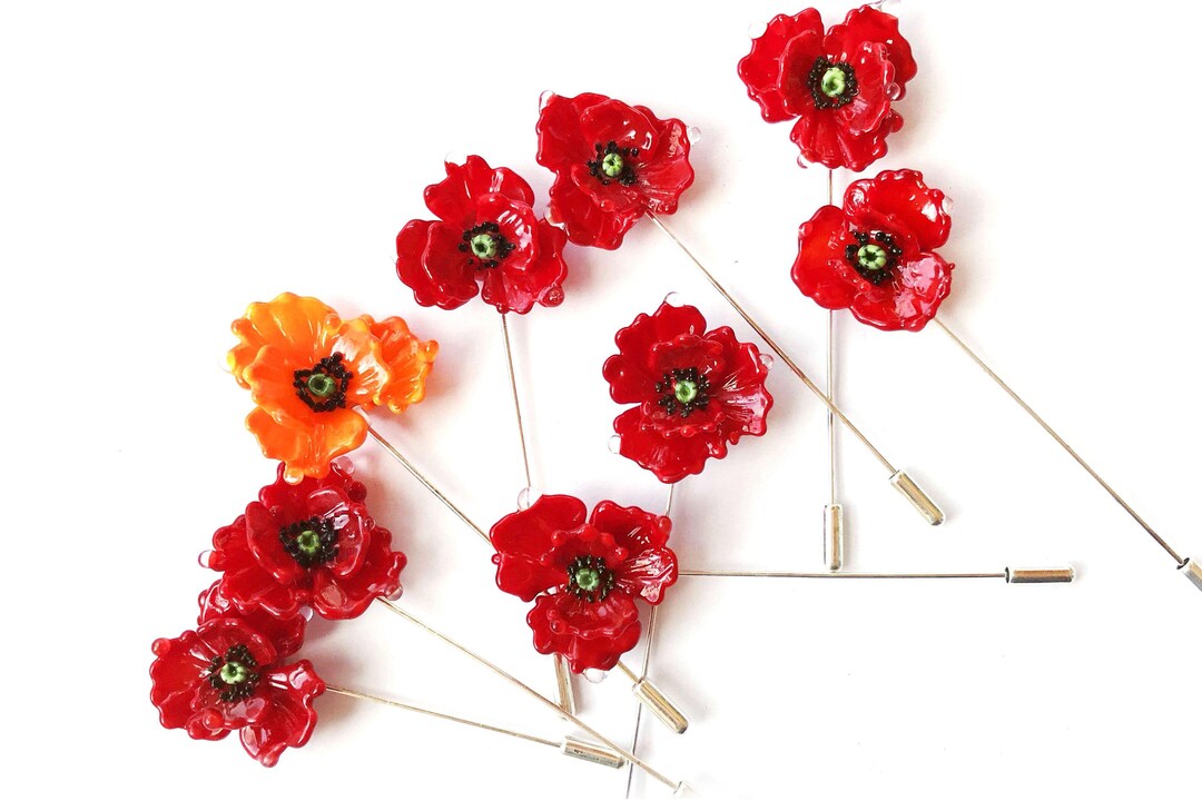 Lampwork Poppy Pin – Remembrance Day Handmade Brooch (made to Order ...