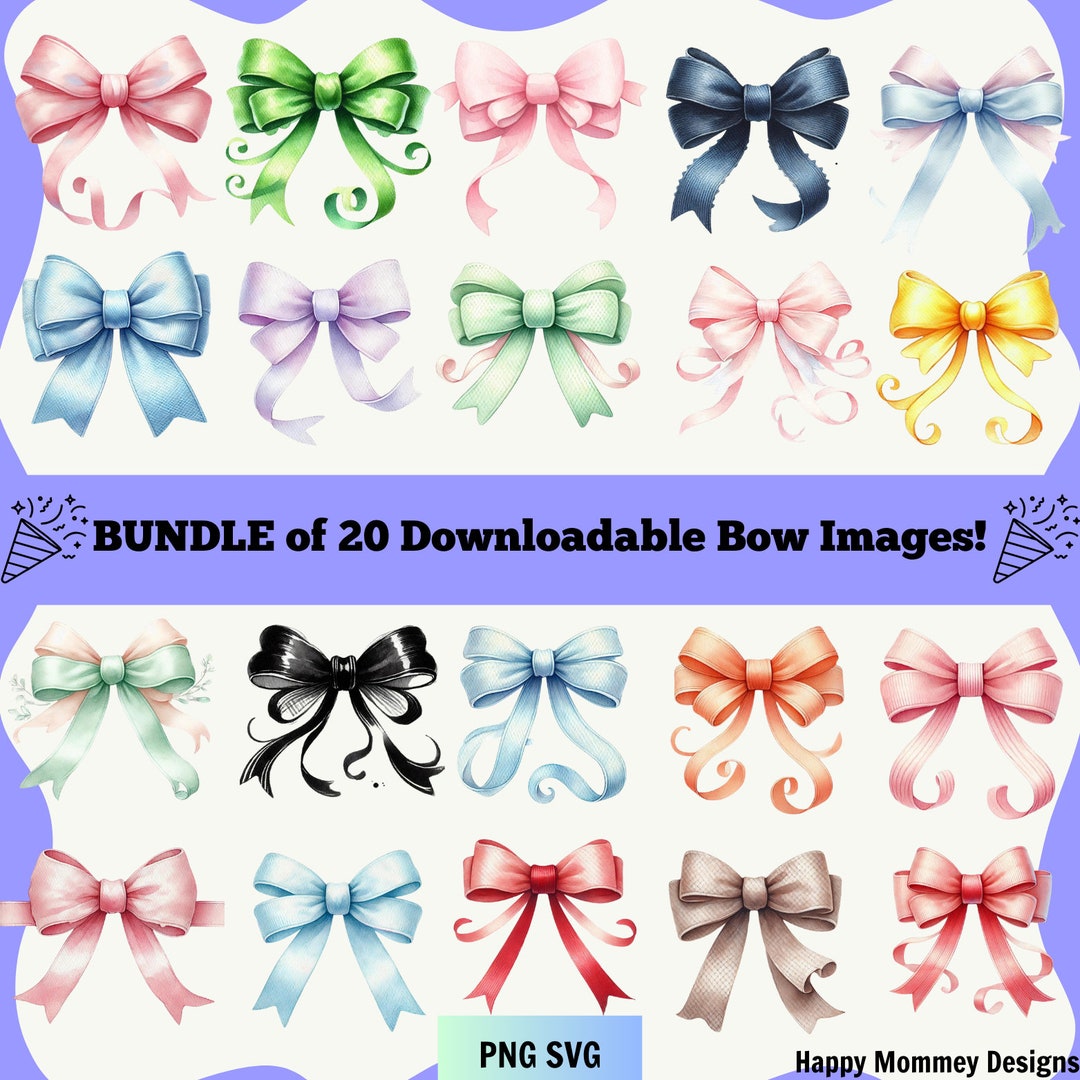 Bow Clipart Bundle of Coquette Grandmillennial Y2K Bow PNG SVG - Etsy
