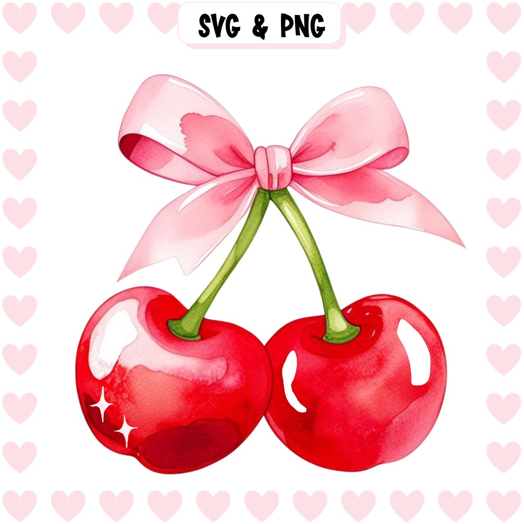 Cherry With Bow PNG SVG / Cherry With Bow Png / Coquette Cherry ...