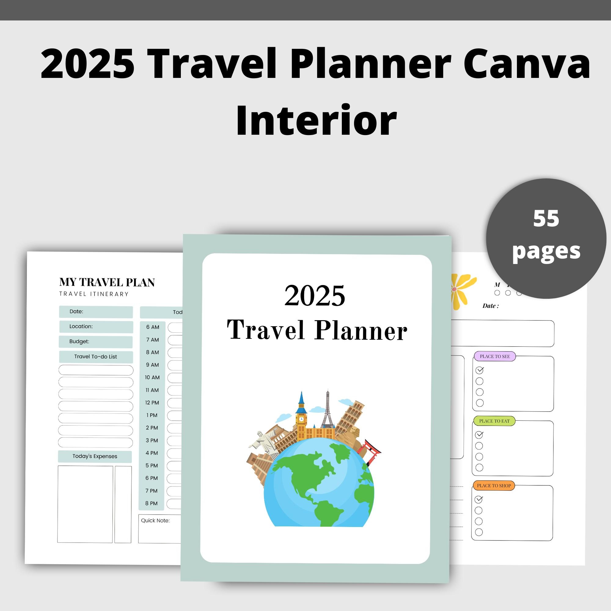 2025 Travel Planner Canva Interior Digital Travel Journal Editable Trip ...