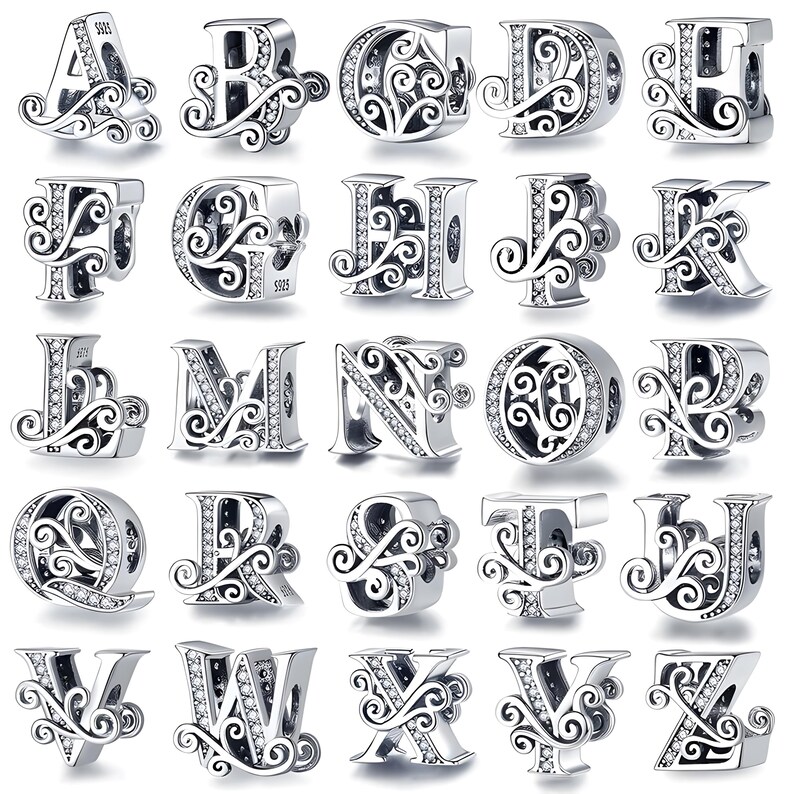 Sparkly Initial Charms, Letter Charms, A-Z Charms, Genuine 925 Silver ...