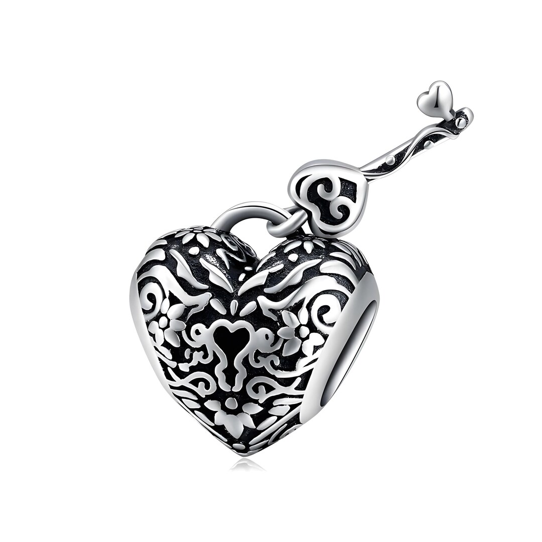 Love Heart Locket Charm, Key & Lock Charms, Loving Charm, Silver 925 ...