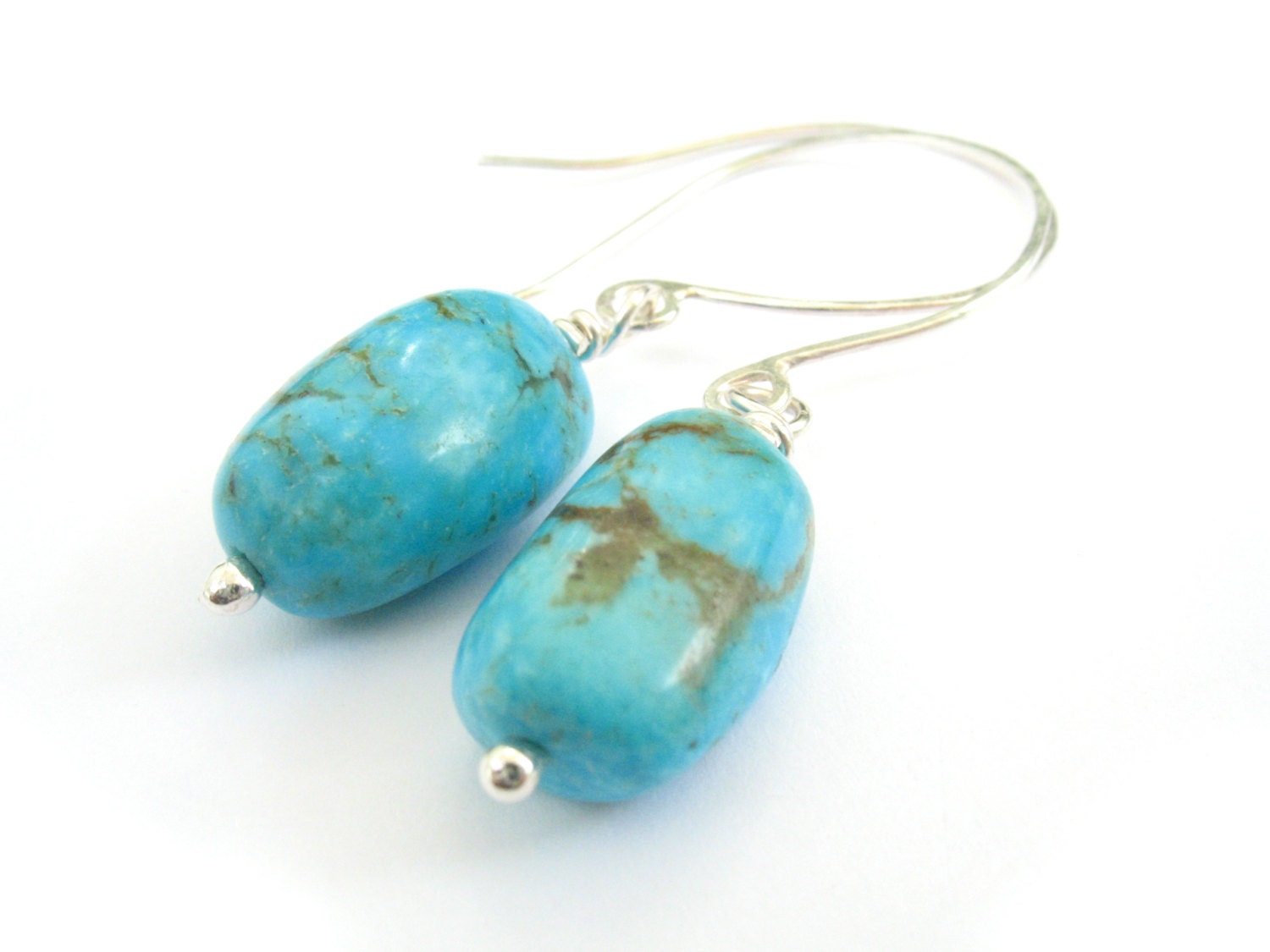 Genuine Turquoise Sterling Silver Earrings With Natural Stone Turquoise ...