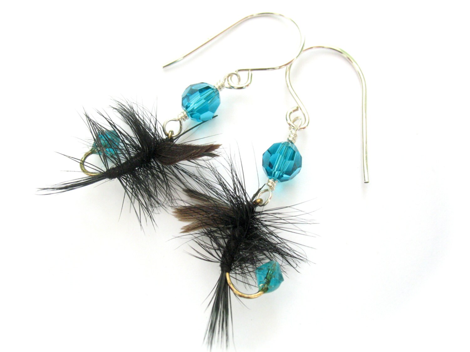 Fly Fishing Lure Earrings Teal and Black Fish Hook Earrings Fly Fishing ...