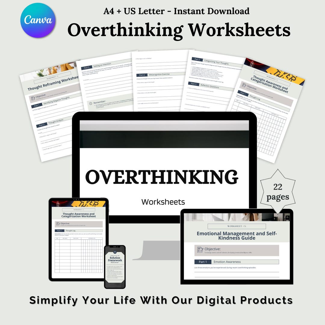 Overthinking Printable Worksheets, Self Care Worksheets, Stress Relief ...
