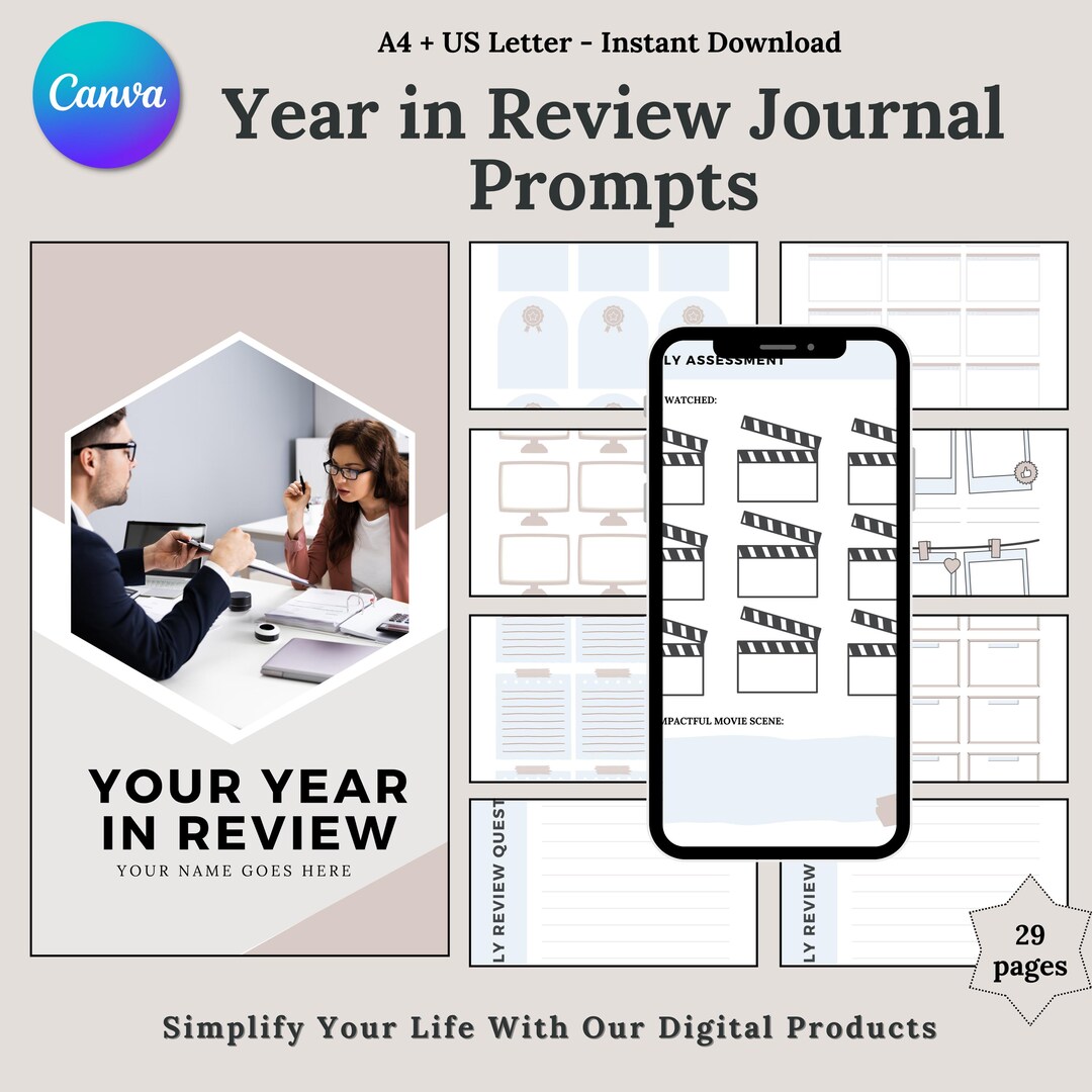 Yearly Review Journal Prompts, Annual Life Goal Planner, Growth Mindset ...
