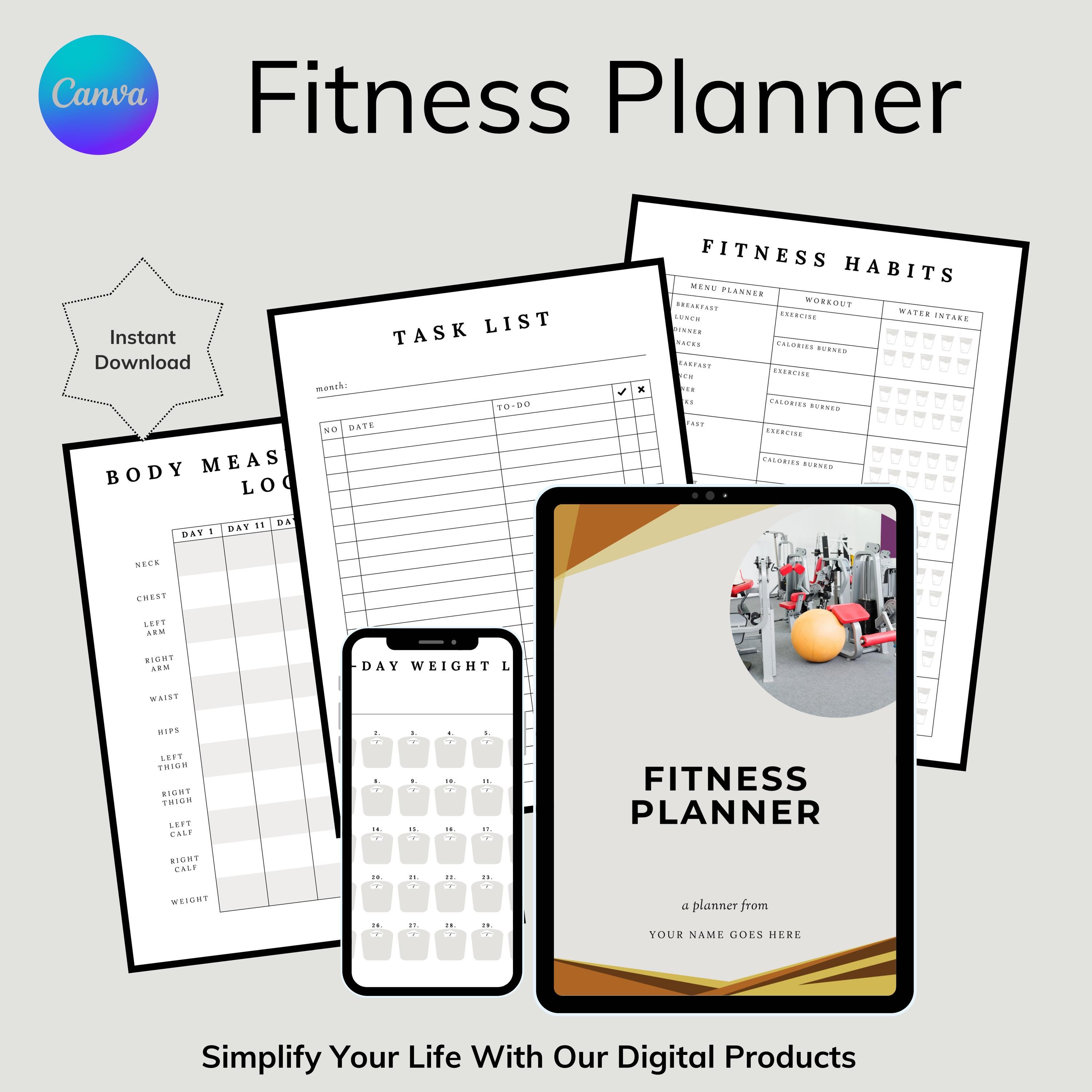 Fitness Planner, Fitness Goal Tracker, Gym Workout Log, Health Planner ...