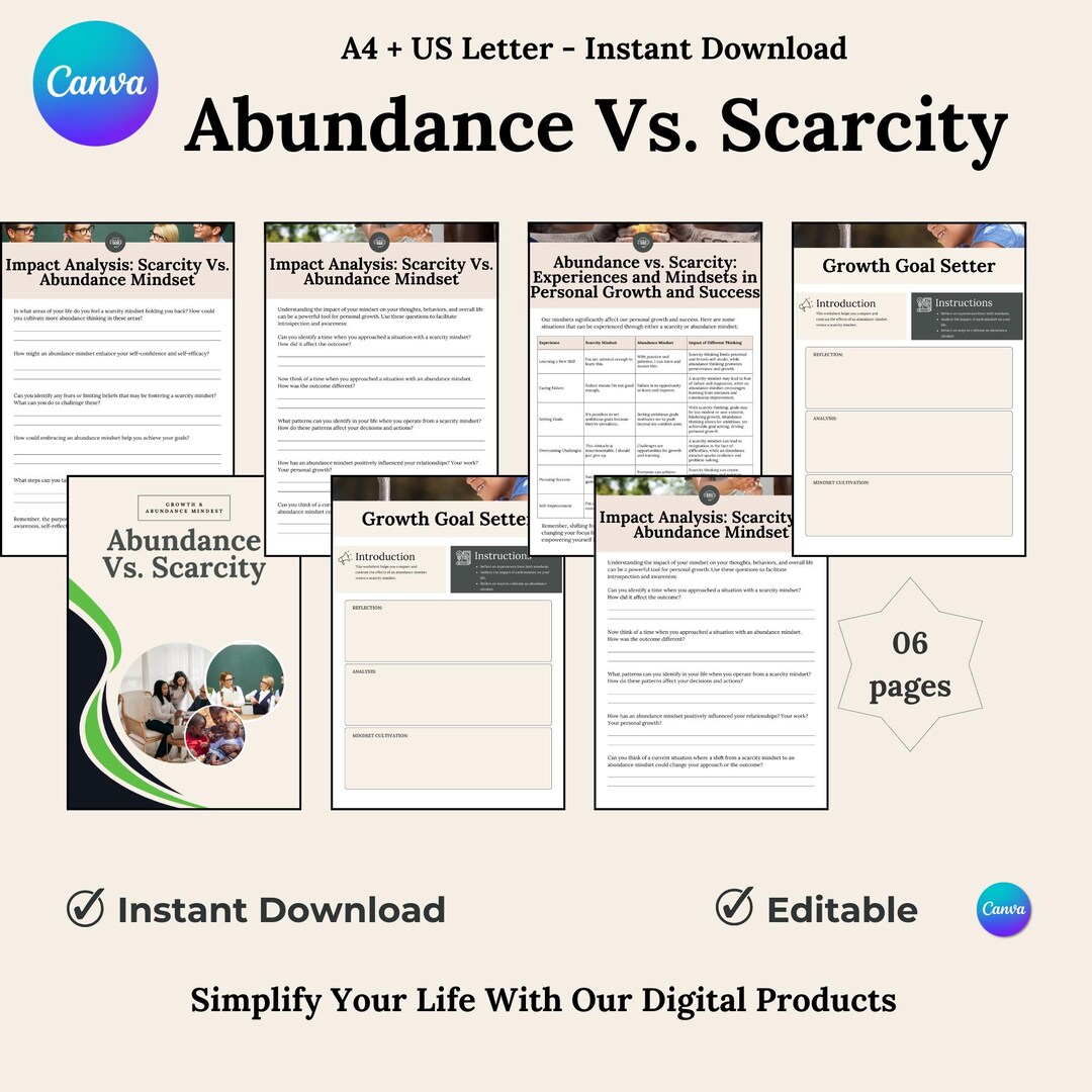 Personal Growth Printable Worksheet, Abundance Vs. Scarcity Worksheet ...