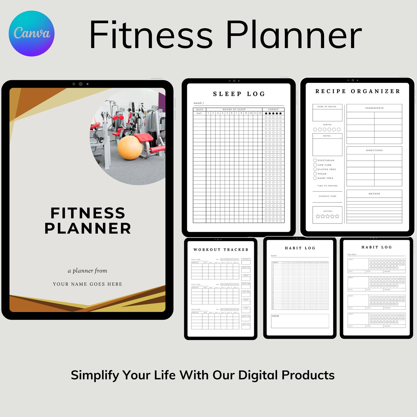 Fitness Planner, Fitness Goal Tracker, Gym Workout Log, Health Planner ...