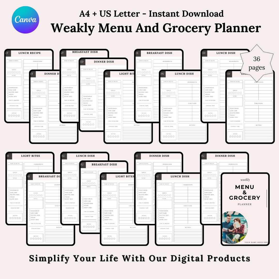Menu Grocery Template, Meal Planning Template, Grocery Shopping List ...