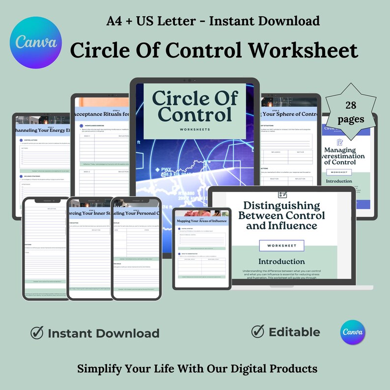Circle of Control Worksheet, Personal Growth Self Reflection Tools ...