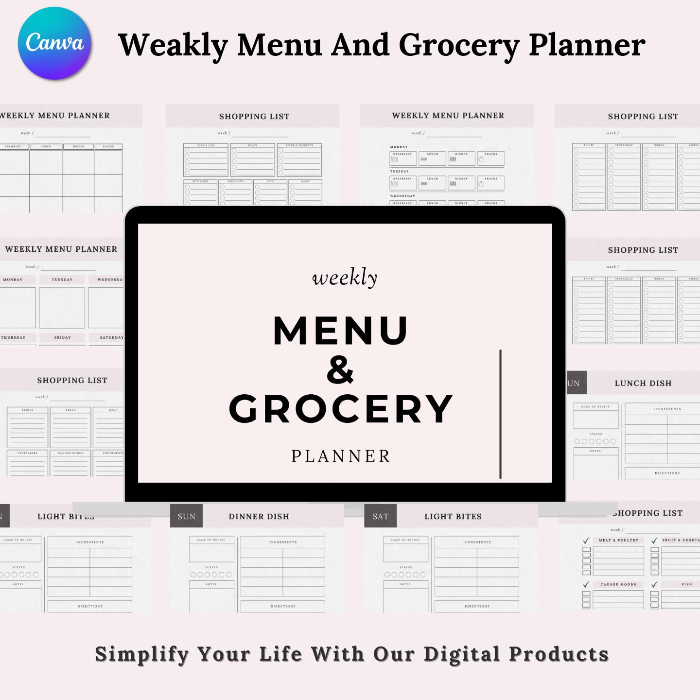 Menu Grocery Template, Meal Planning Template, Grocery Shopping List ...