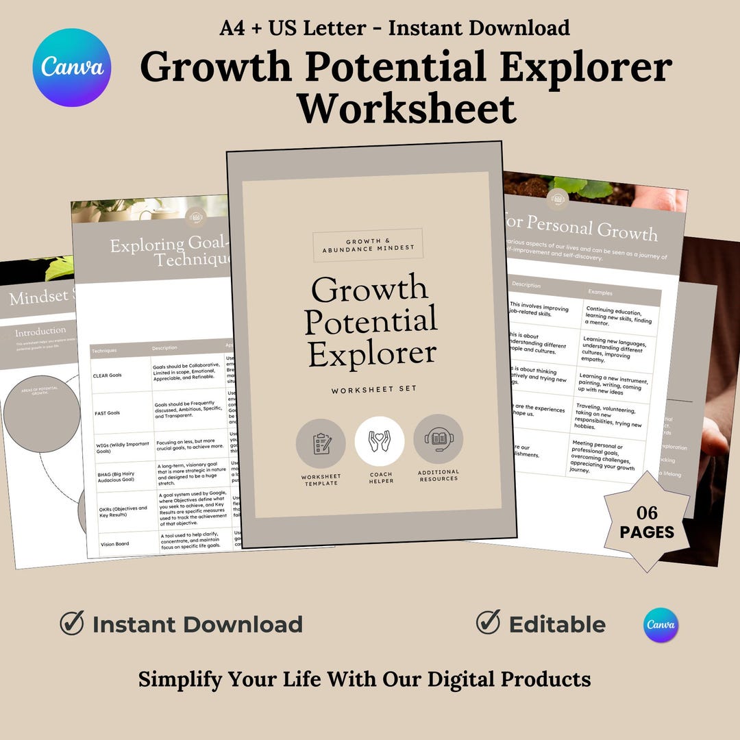 Growth Mindset Worksheet, Life Purpose Business Growth, Worksheet, Self ...