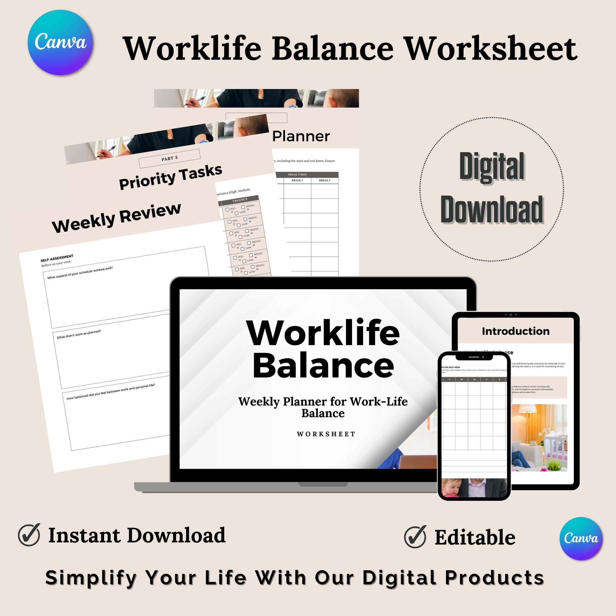 Work Life Balance Worksheet, Weekly Planner for Work-life Balance ...