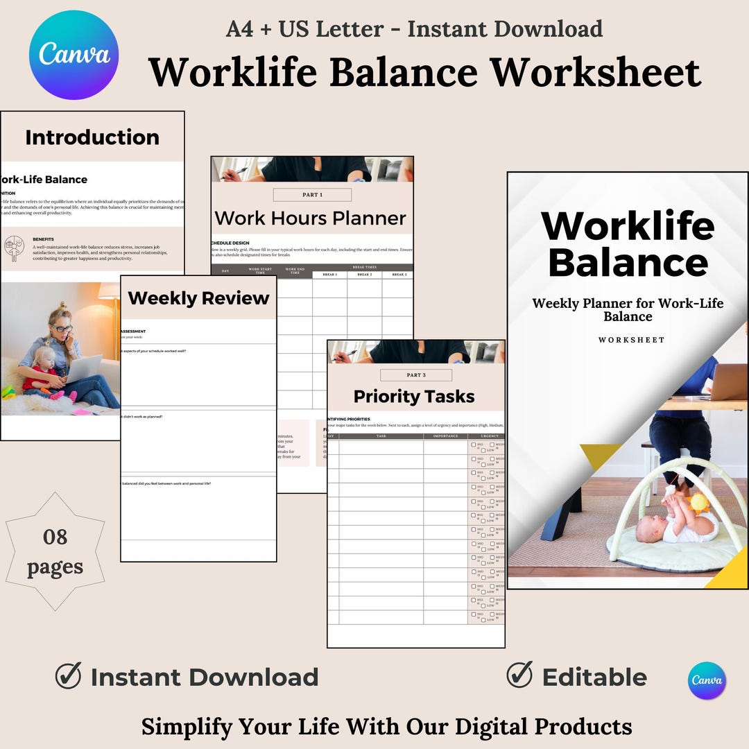 Work Life Balance Worksheet, Weekly Planner for Work-life Balance ...