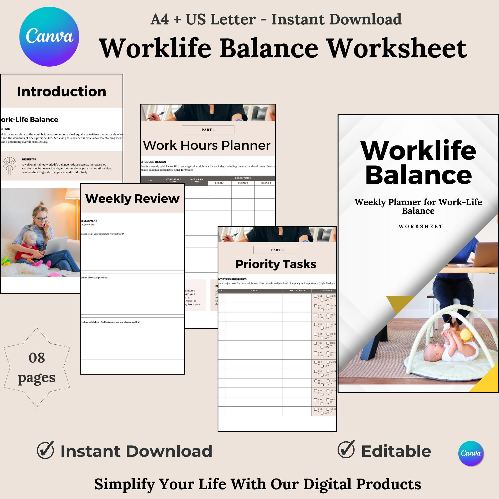 Work Life Balance Worksheet, Weekly Planner for Work-life Balance ...