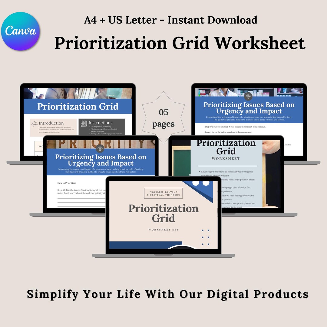 Priorities Worksheet, Prioritization Grid Worksheet, Problem Solving ...