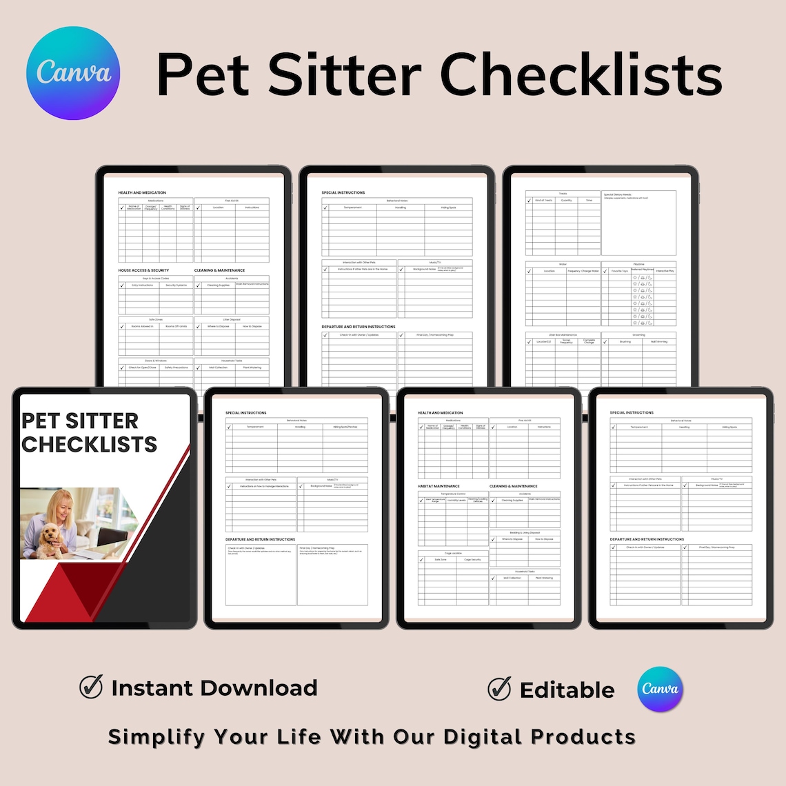 Pet Sitter Checklist, Pet Care Log Template, Pet Sitting Care Instructions, Pet Care Daily Log ...