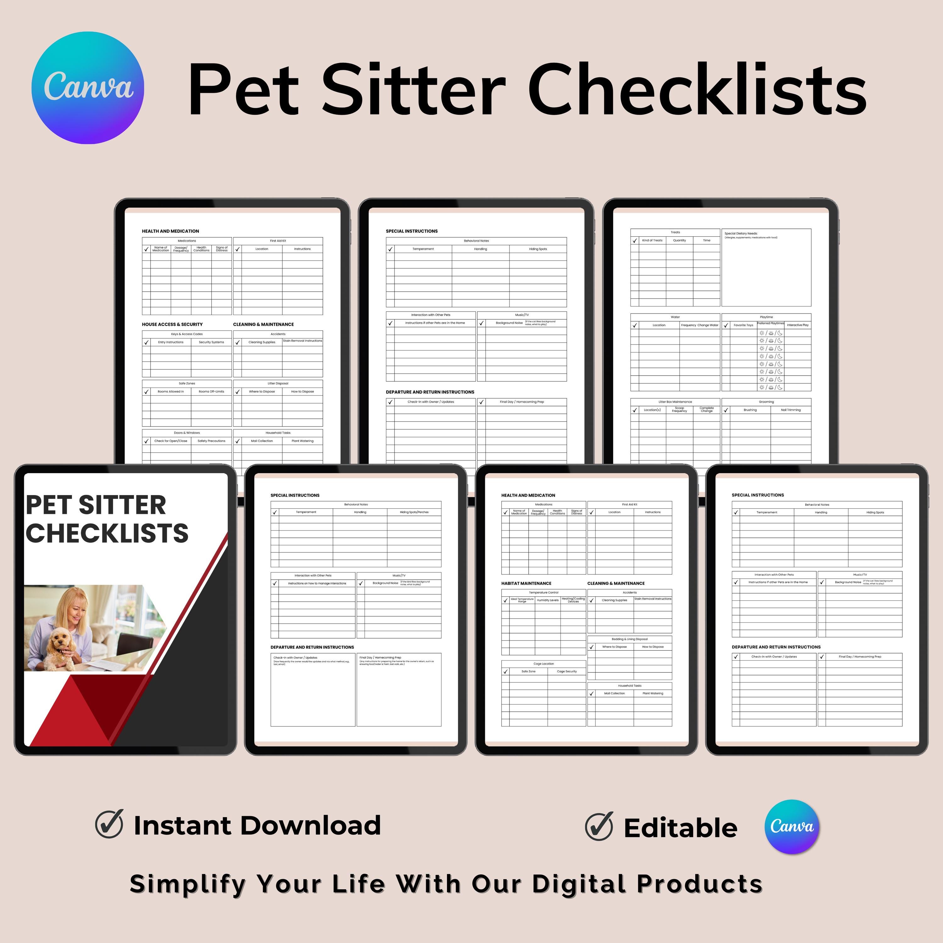 Pet Sitter Checklist, Pet Care Log Template, Pet Sitting Care ...