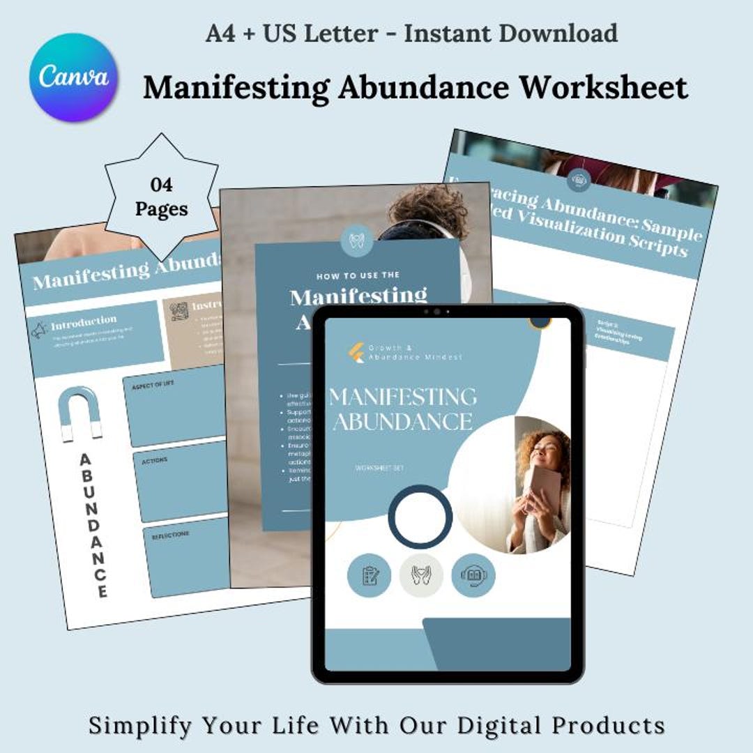 Manifest Abundance Worksheet, Goal Setting Manifesting Guide, Money ...