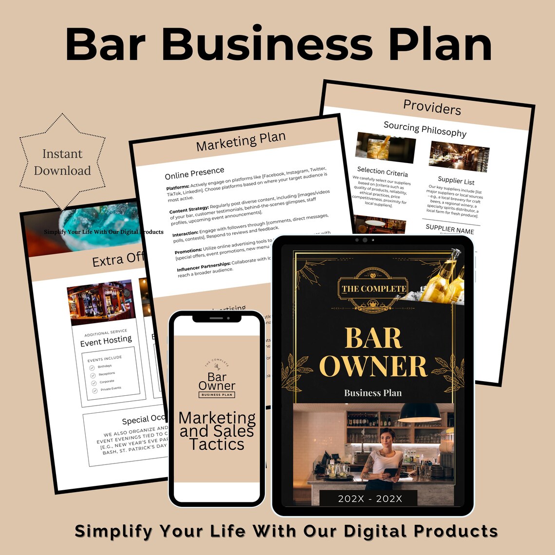 Bar Owners Template, Bar Business Plan, Digital Printable Plan Download ...