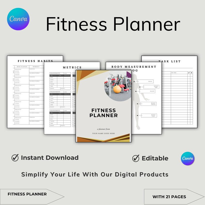 Fitness Planner, Fitness Goal Tracker, Gym Workout Log, Health Planner ...