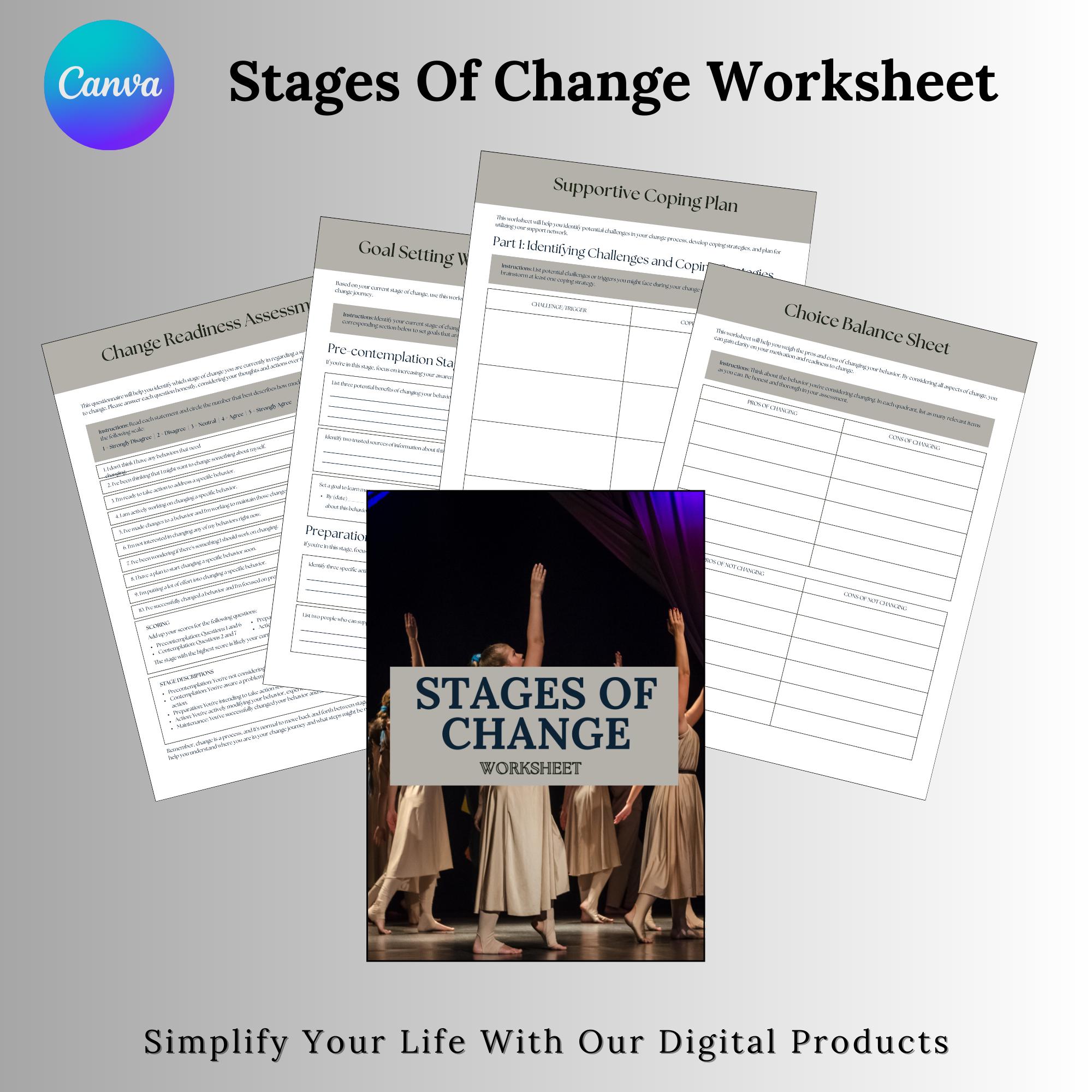 Stages of Change Worksheet Template, Behavior Management Therapy Tool ...