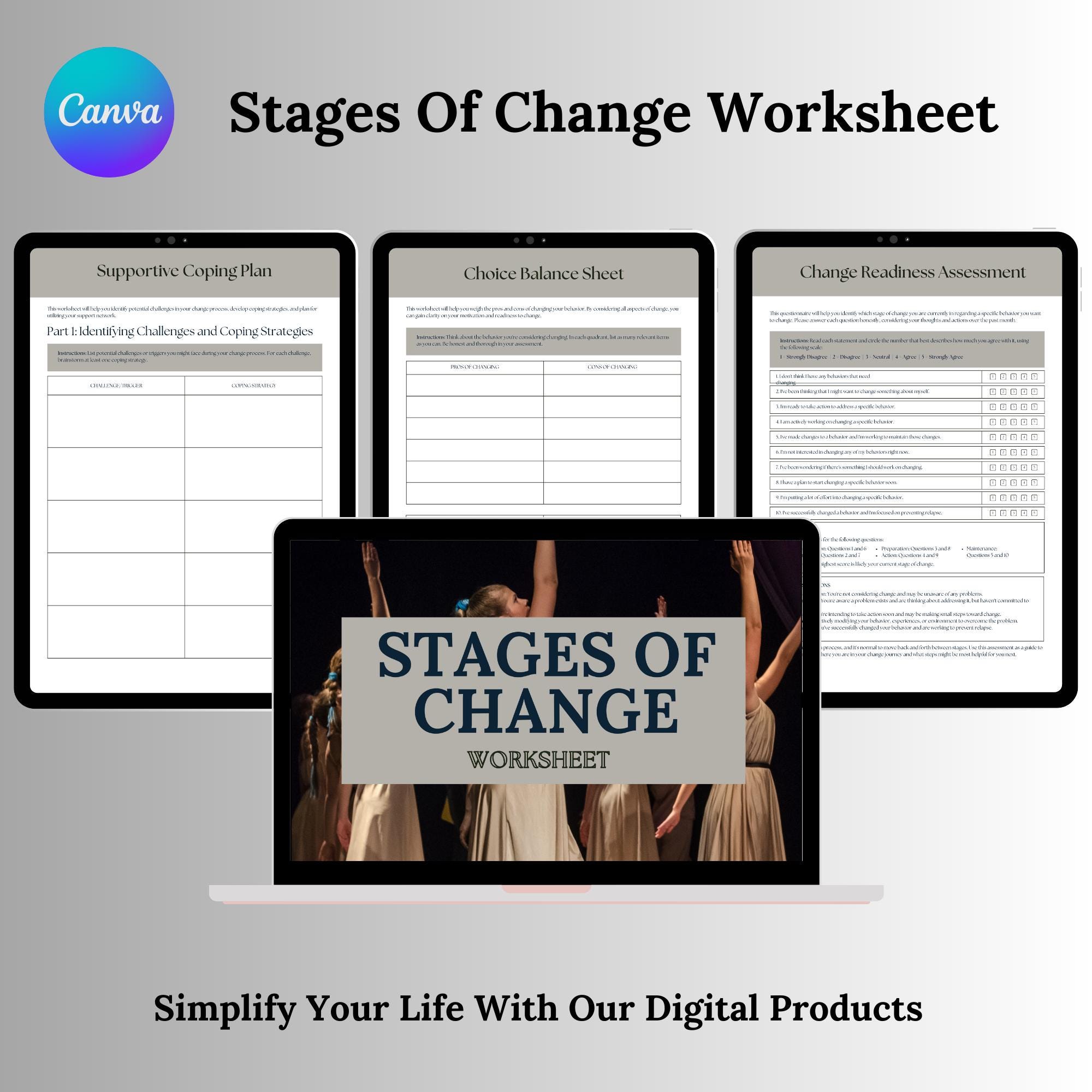 Stages of Change Worksheet Template, Behavior Management Therapy Tool ...