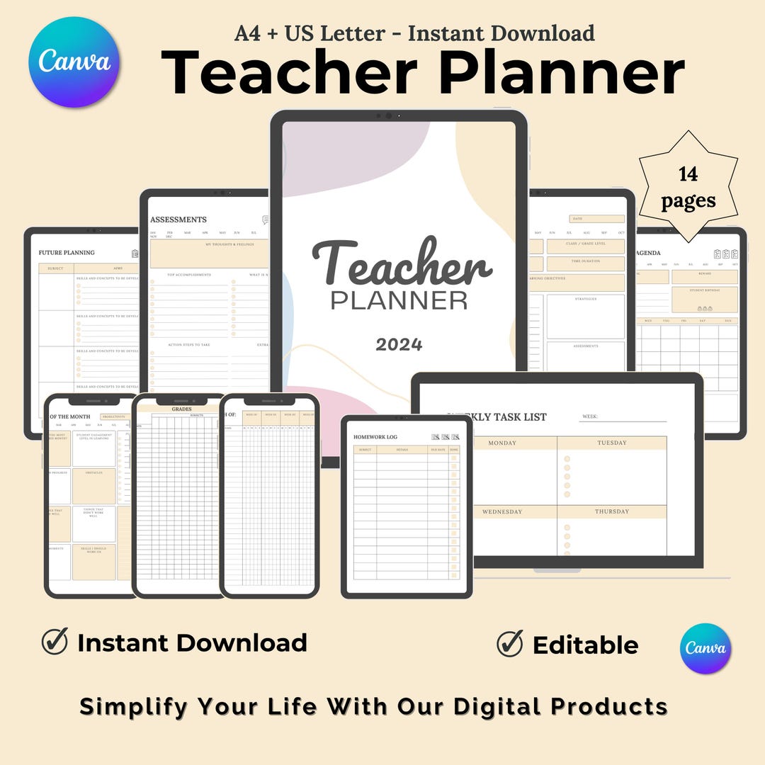 Teacher Planner 2024, Lesson Planner Organizer Template, Weekly Teacher ...