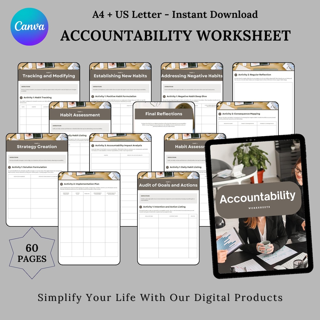 Accountability Worksheet, Daily Accountability Plan, Habit Journal ...