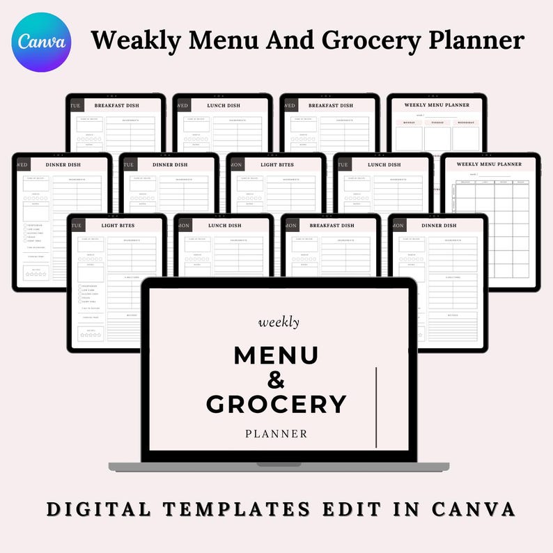 Menu Grocery Template, Meal Planning Template, Grocery Shopping List ...