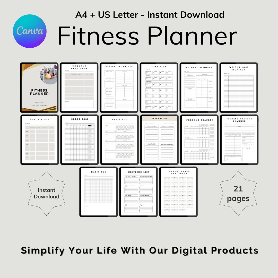 Fitness Planner, Fitness Goal Tracker, Gym Workout Log, Health Planner ...