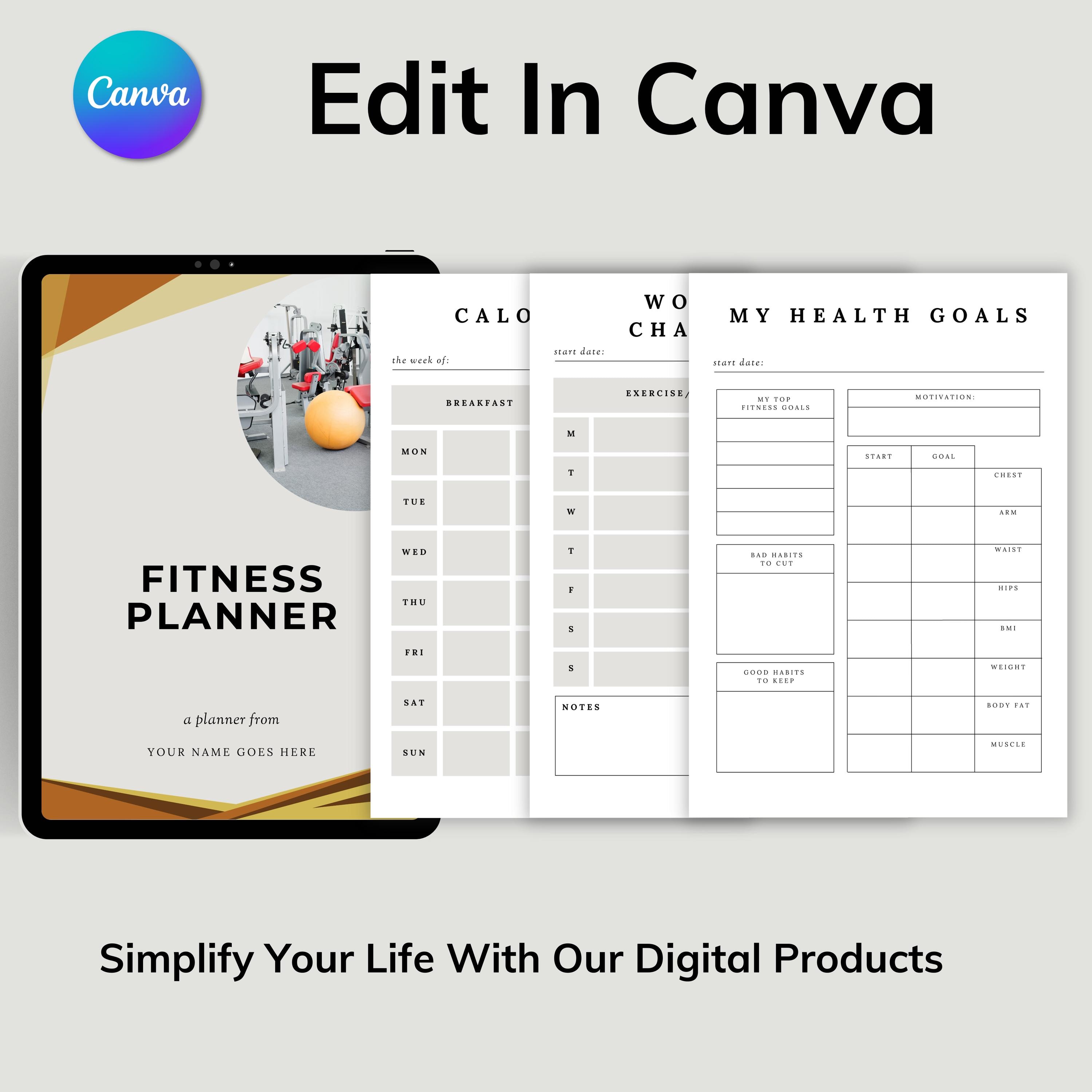 Fitness Planner, Fitness Goal Tracker, Gym Workout Log, Health Planner ...