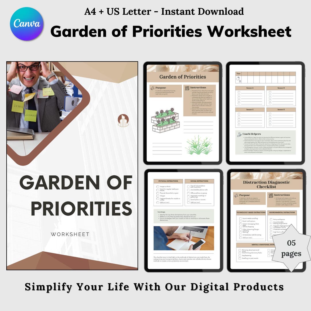 Priorities Worksheet, Garden of Priorities Worksheet, Stop Overthinking ...