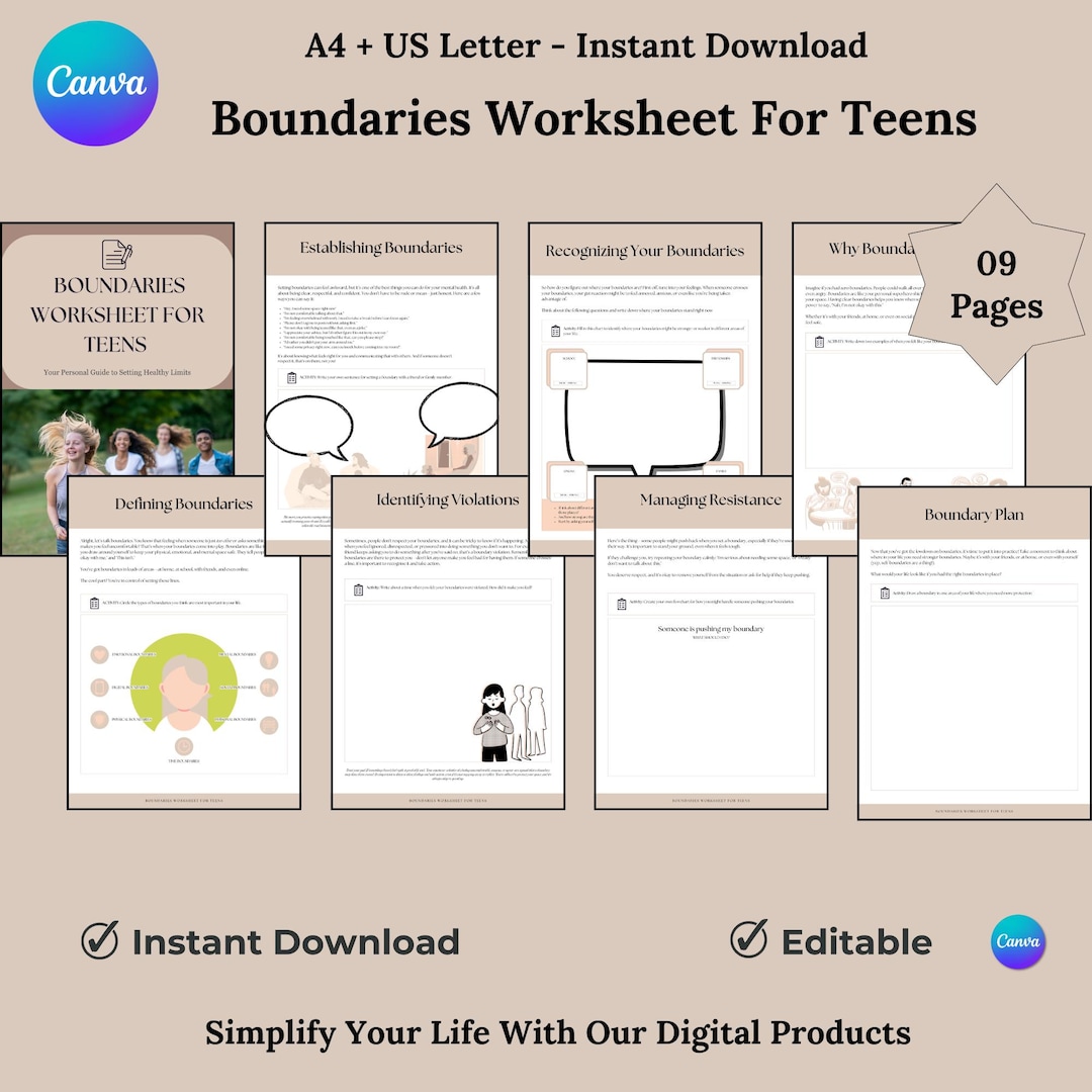 Boundaries Worksheet, Boundaries Worksheet for Teens, Self Care ...