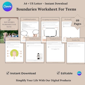 Boundaries Worksheet, Boundaries Worksheet for Teens, Self Care ...
