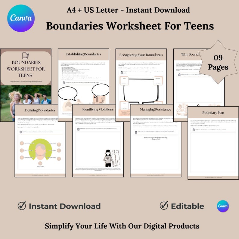 Boundaries Worksheet, Boundaries Worksheet for Teens, Self Care ...