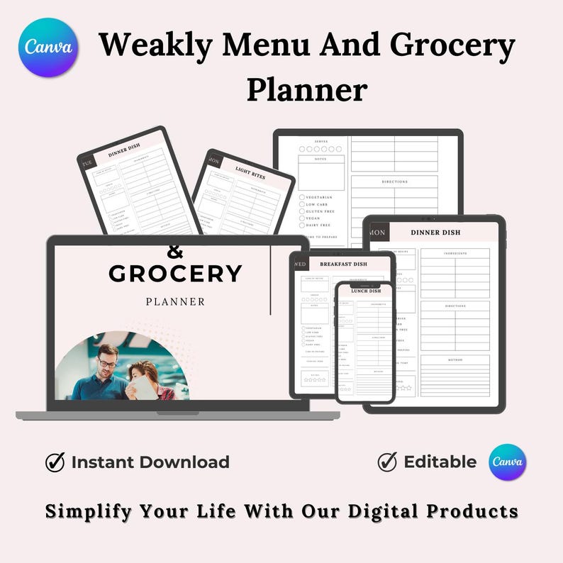 Menu Grocery Template, Meal Planning Template, Grocery Shopping List ...