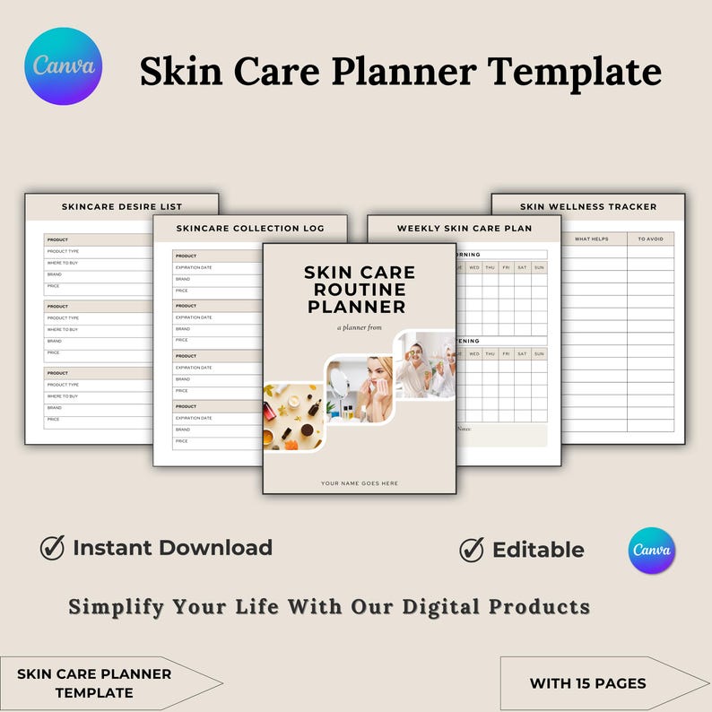 Skin Care Routine Planner, Daily Weekly Skin Care Tracker, Skin Care ...