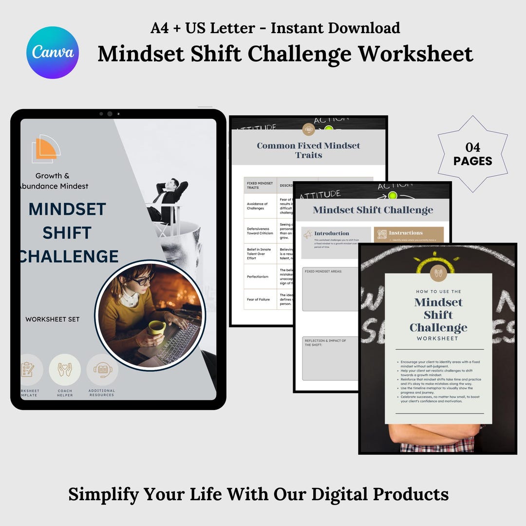 Mindset Shift Challenge, Mental Wellness Worksheet, Growth Mindset ...